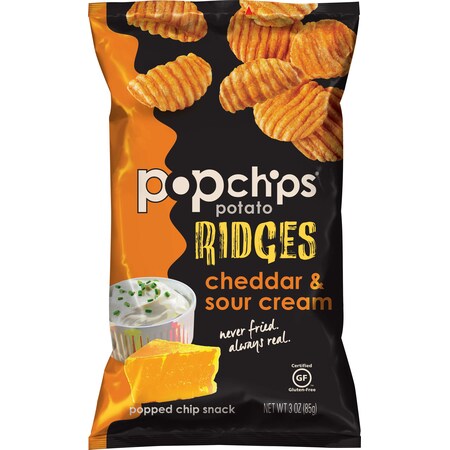 Popchips 3 oz. Cheddar & Sour Cream Ridges Kosher Popped Potato Snack, PK7 100 82666 80302 | Zoro